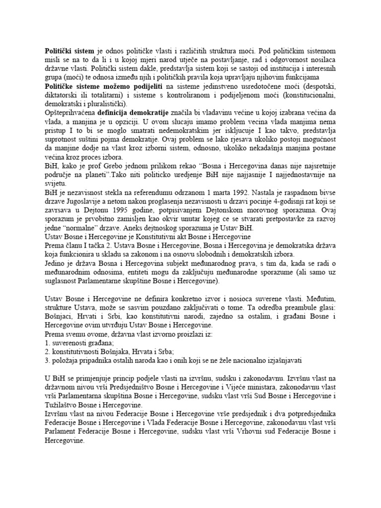 Politički Sistem U BiH | PDF