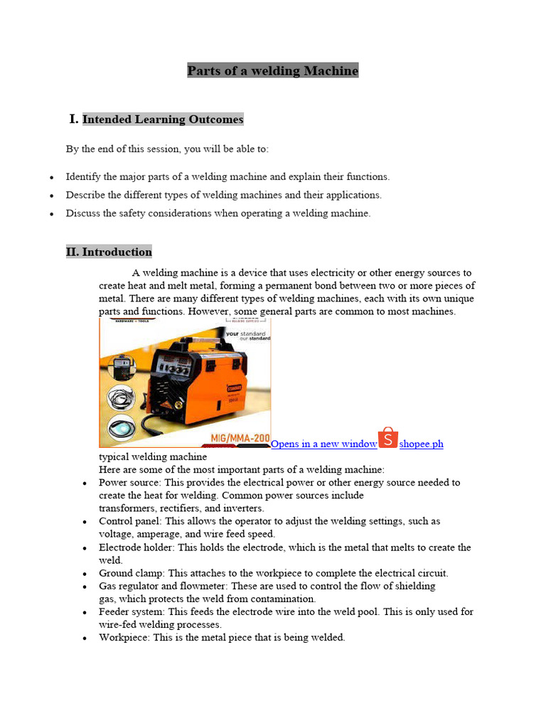 Essential Parts of Welding Machines | PDF | Welding | Construction