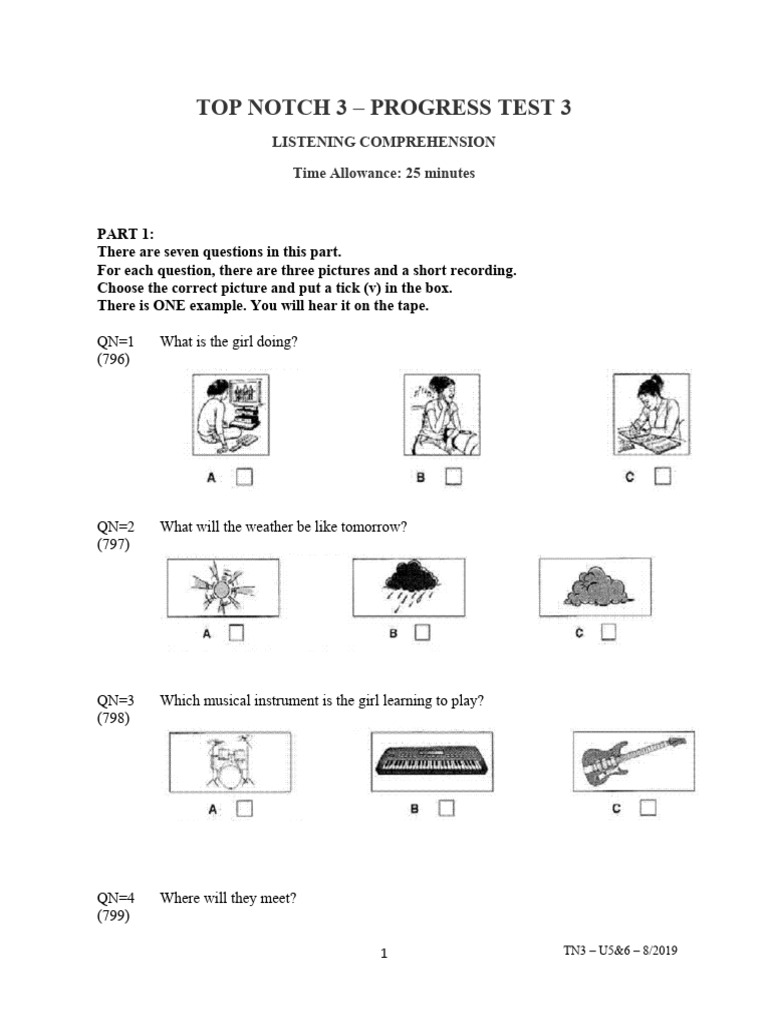 Listening Comprehension Progress Test | PDF