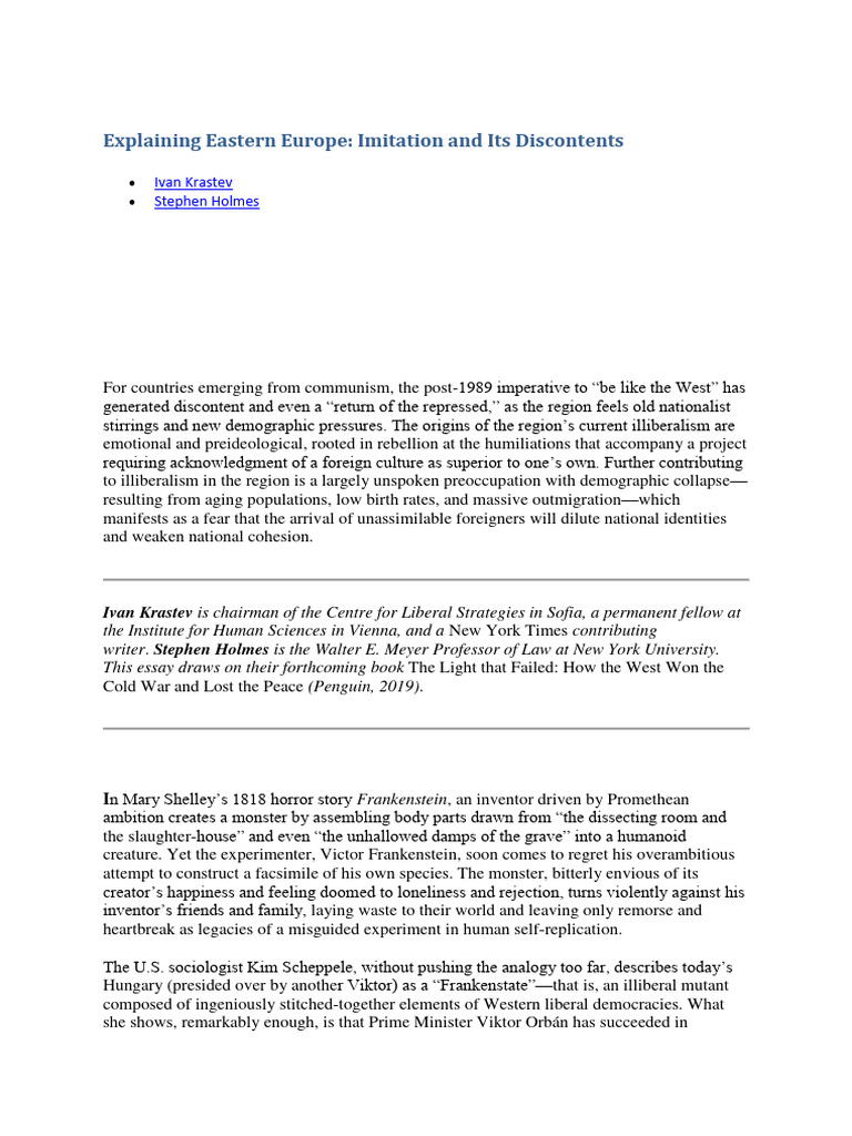 Eastern Europe's Imitation Crisis Explained | PDF | Immigration ...