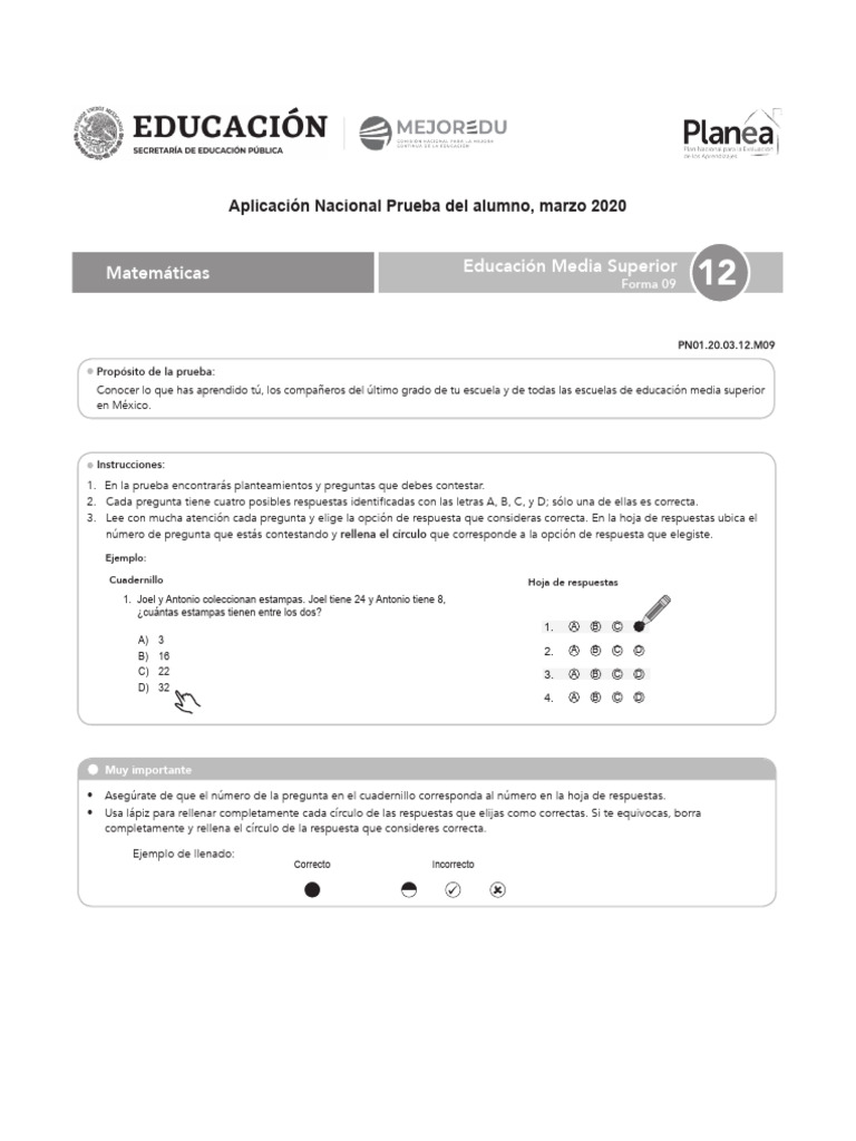 Examen Nacional Planea 2020 | PDF