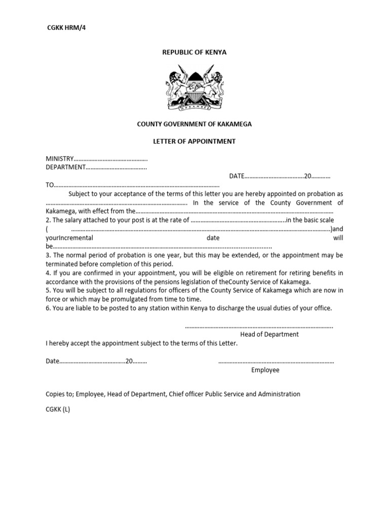 Kakamega County Government Appointment Letter | PDF | Finance & Money ...