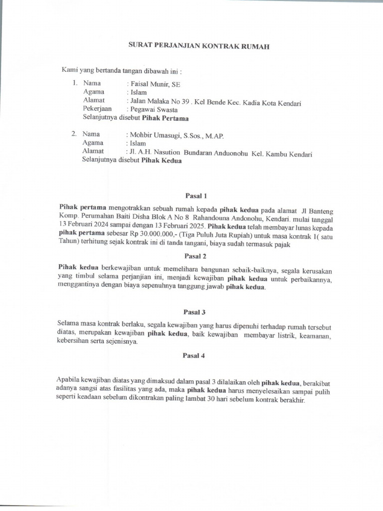 Drat Kontrak Sewa Rumah | PDF