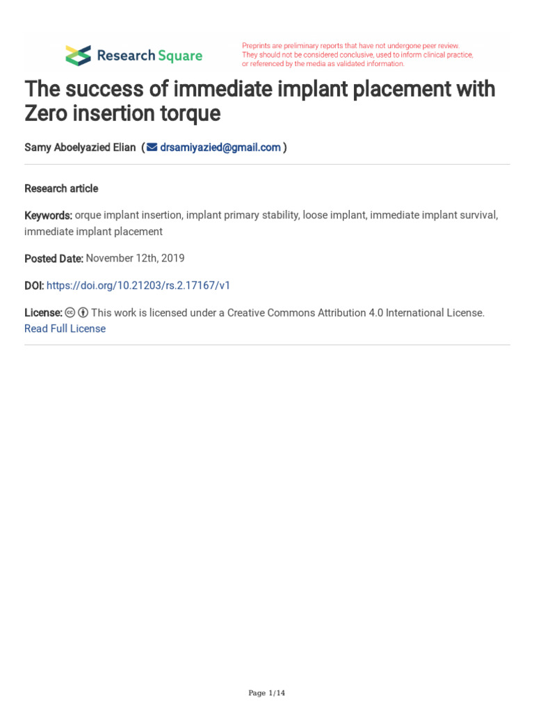The Success of Immediate Implant Placement With Ze | Download Free PDF ...