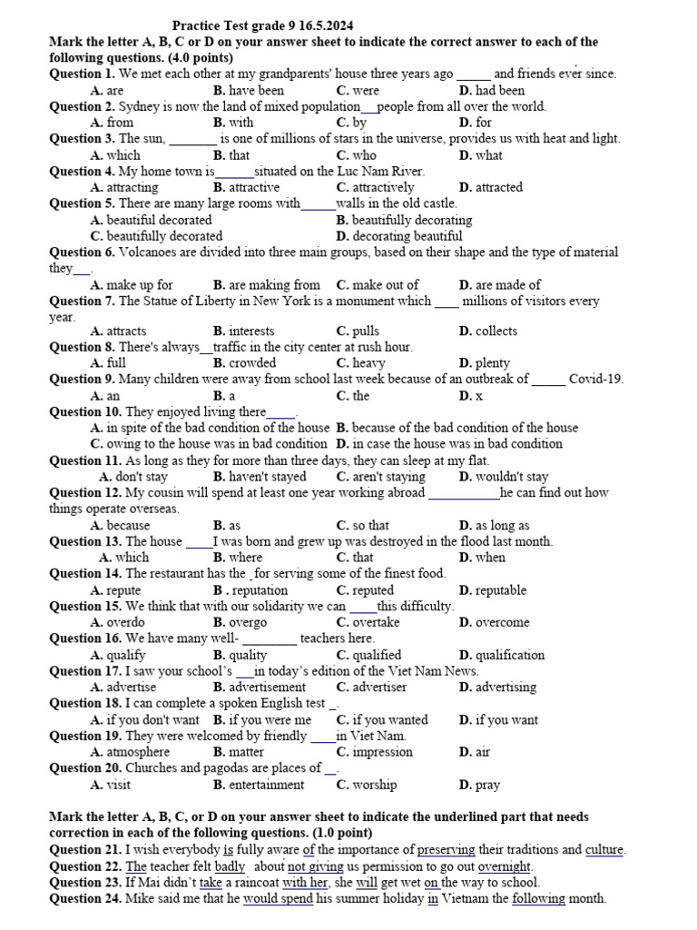 Grade 9 Practice Test Overview | PDF | Coral Reef | Water