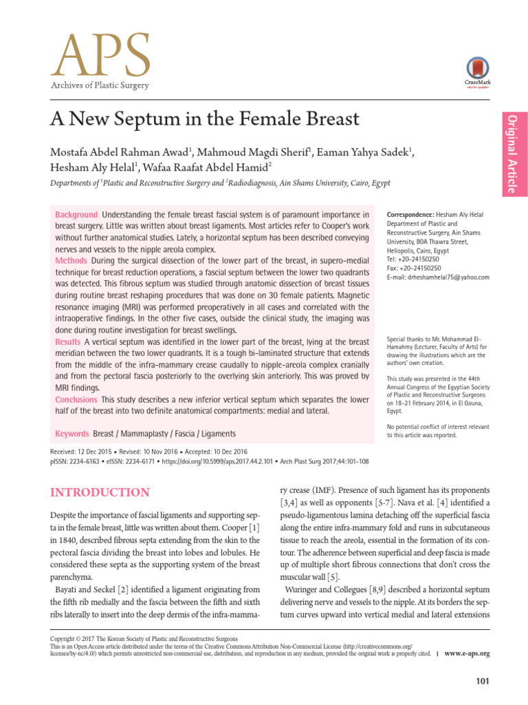 Awad 2017 a New Septum in Female Breast APS Crossmark (Wuringer) | PDF | Breast | Magnetic ...