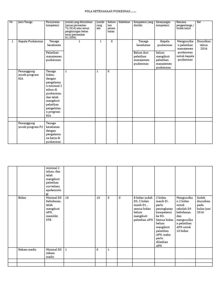 Kebutuhan dan Pengembangan Tenaga Puskesmas | PDF
