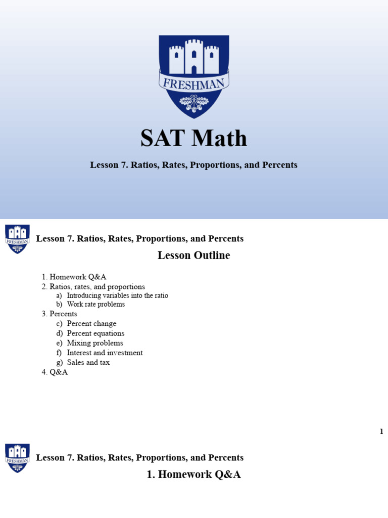 Lesson 7. Ratios, Rates, Proportions, and Percents | PDF | Ratio | Interest