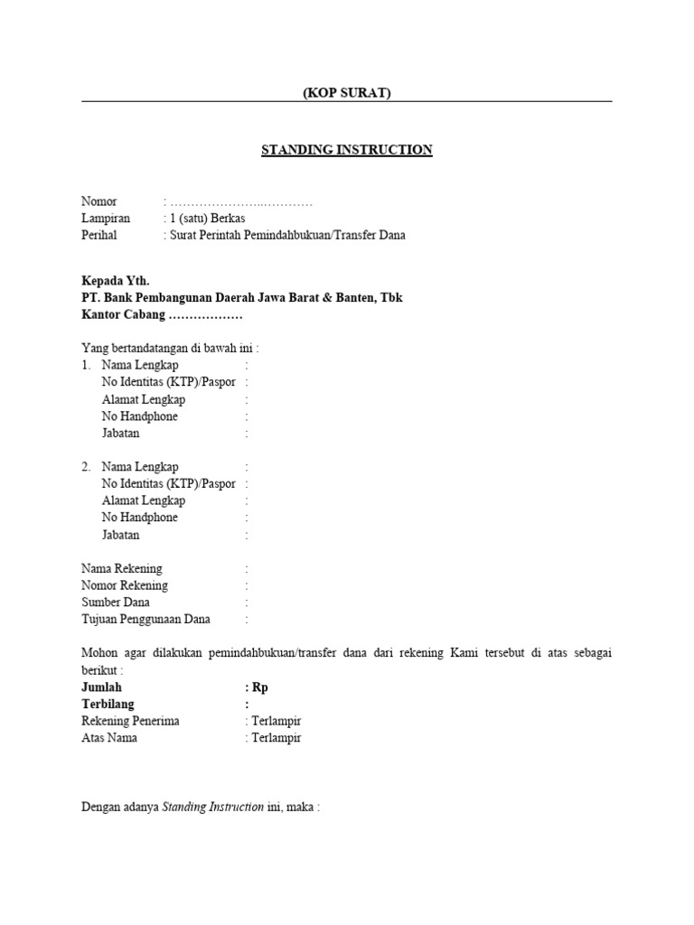 Format Standing Instruction | PDF