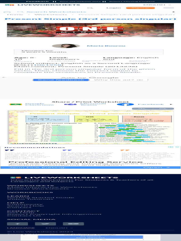 Present Simple 3rd Person Singular Worksheet Live Worksheets Pdf