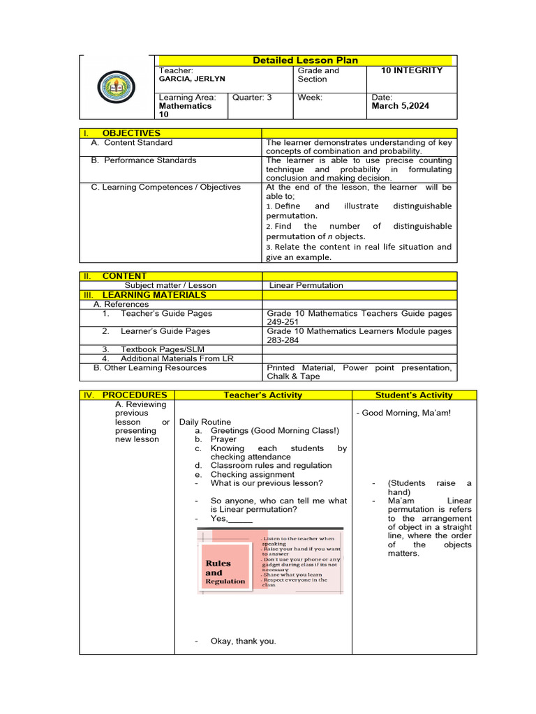 COT2 Linear Permutation | Download Free PDF | Learning | Teachers