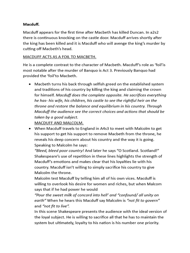 Macduff: The Loyal Foil to Macbeth | PDF | Macbeth