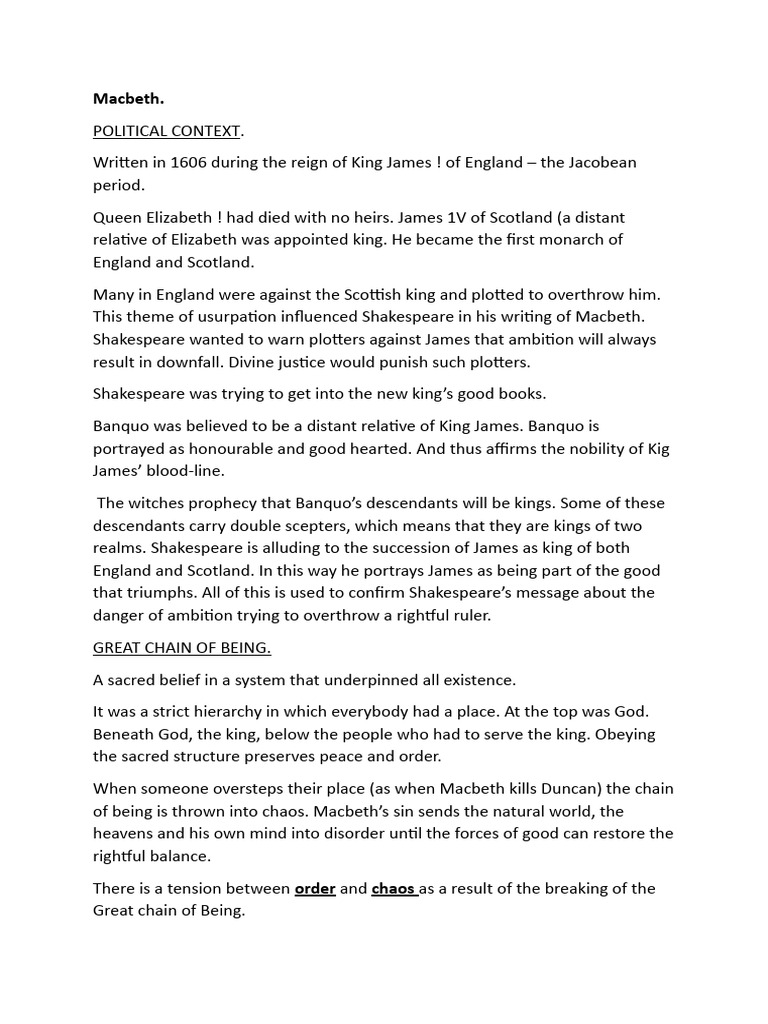 Eng lit Macbeth context BEST | PDF | Macbeth | Tragedy