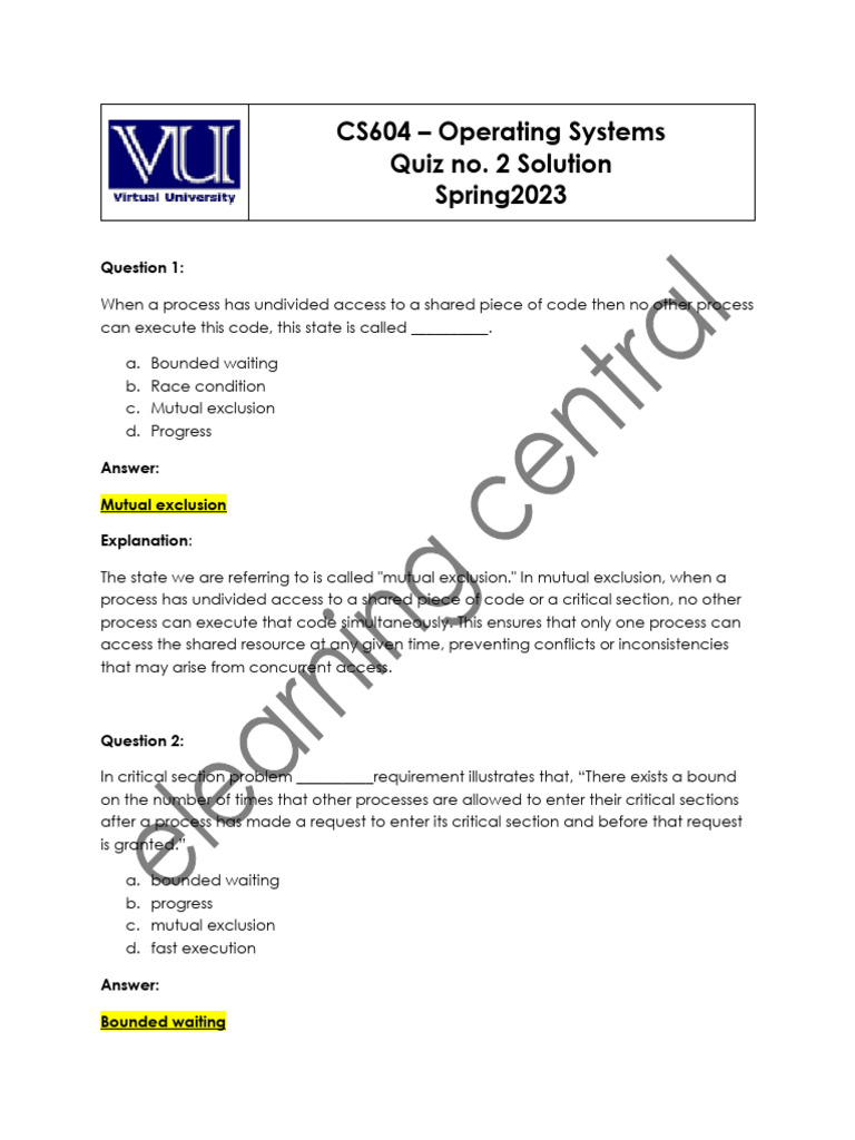 Done Cs604 Quiz 2 Solution Pdf Scheduling Computing Process Computing 