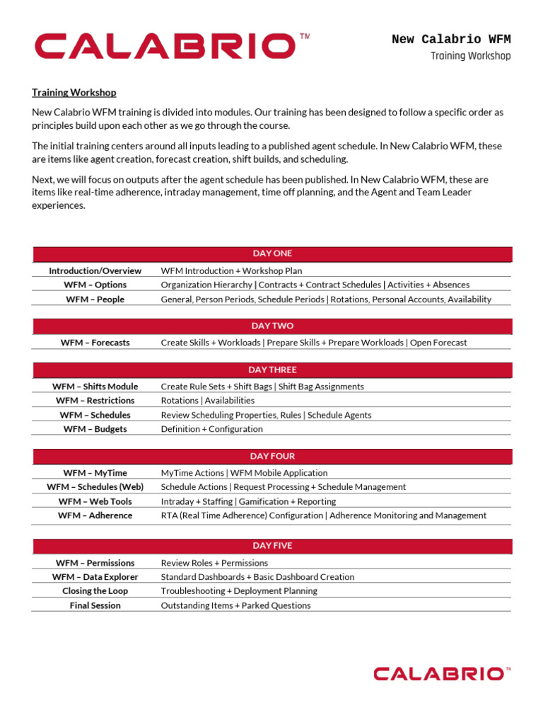 Calabrio New WFM - Workshop Training Agenda | PDF | Business