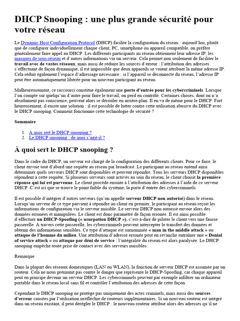 Sécuriser le réseau avec DHCP Snooping | PDF | Serveur (Informatique ...