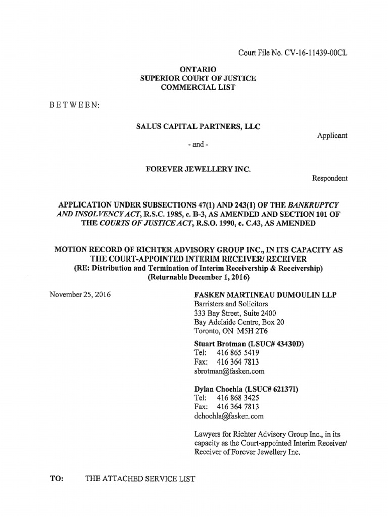 01 Motion Record | PDF | Bankruptcy | Receivership