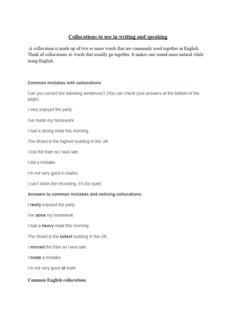 Collocations | PDF | English Language | Vocabulary