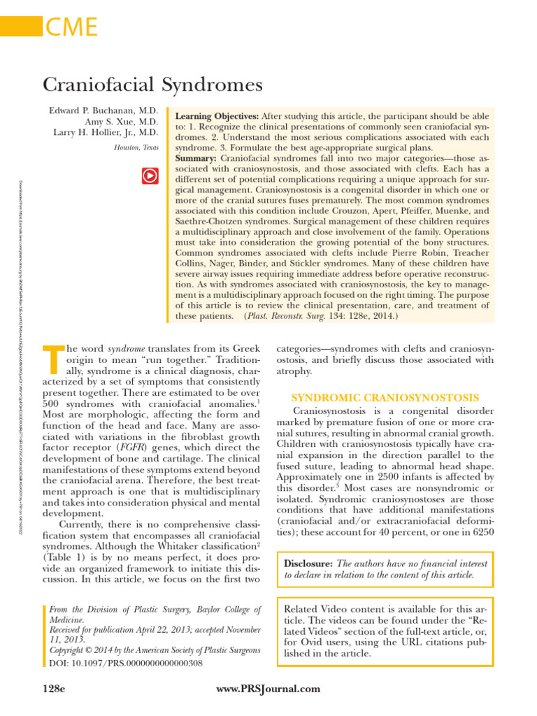 Overview of Craniofacial Syndromes | PDF | Hand | Genetics