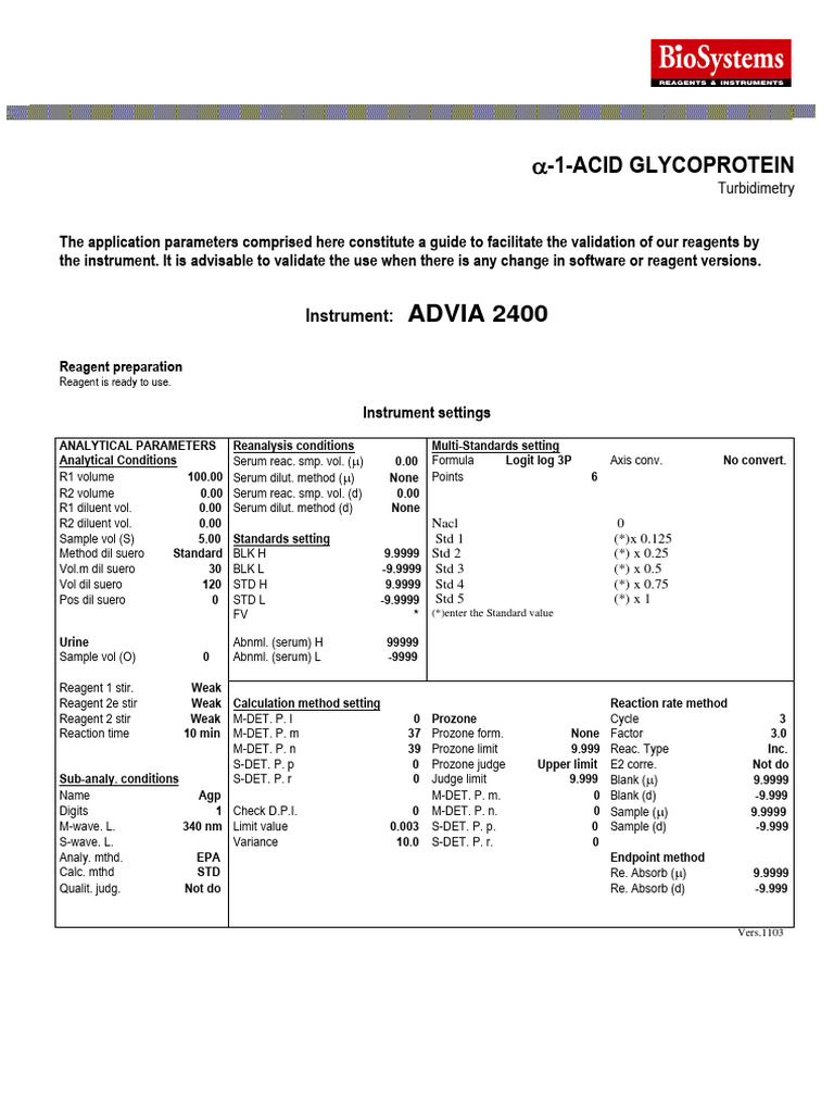 ADVIA 2400: - 1-Acid Glycoprotein | PDF