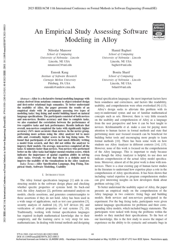 An Empirical Study Assessing Software Modeling in Alloy | PDF | Usability | Cognition