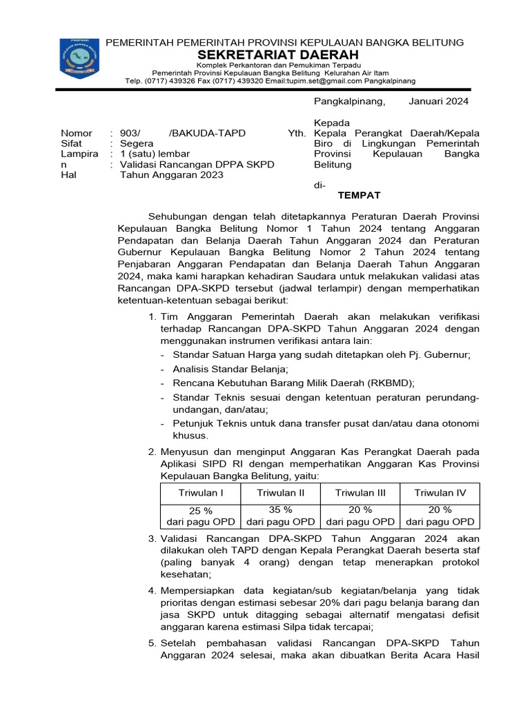 Surat Undangan Opd Validasi Dpa Induk 2024 | PDF