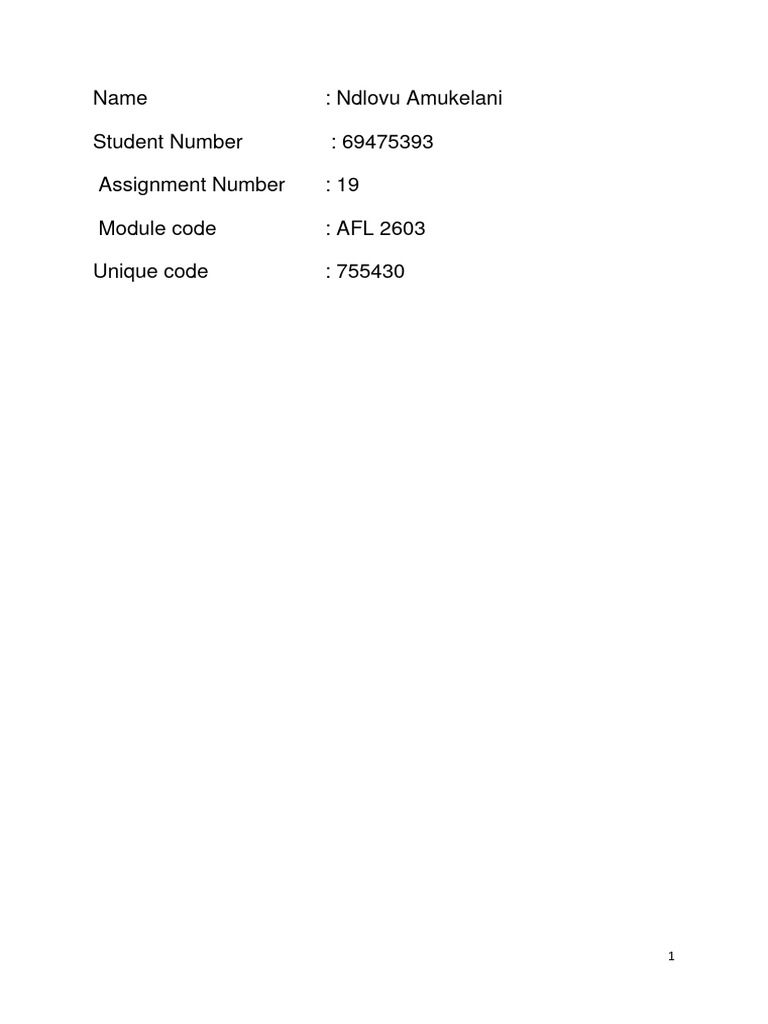 Afl2603 Ass1 | PDF