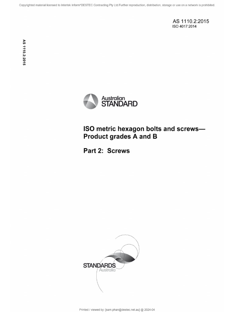 AS 1110.2-2015 ISO Metric Hexagon Bolts and Screws - Product Grades A ...