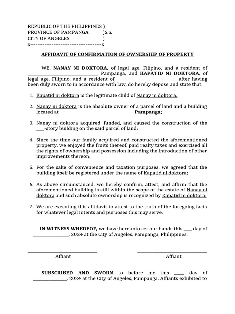 Affidavit of Confirmation of Ownership | PDF