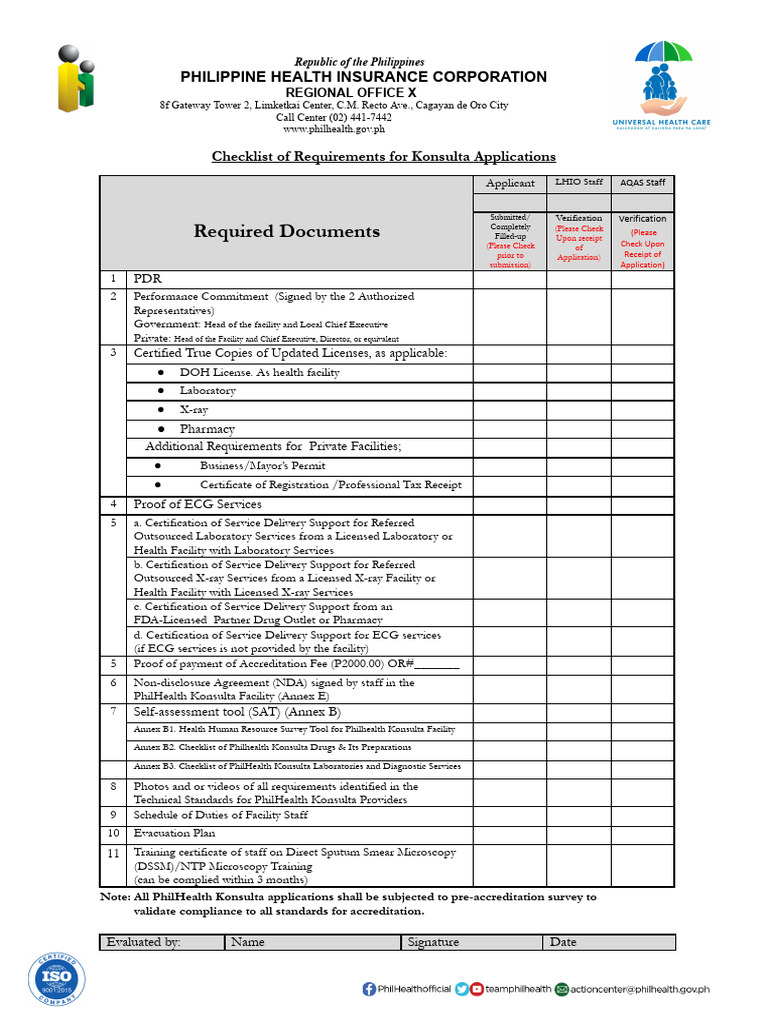 Checklist For Konsulta Application Final PRO 10 | PDF | Health Care
