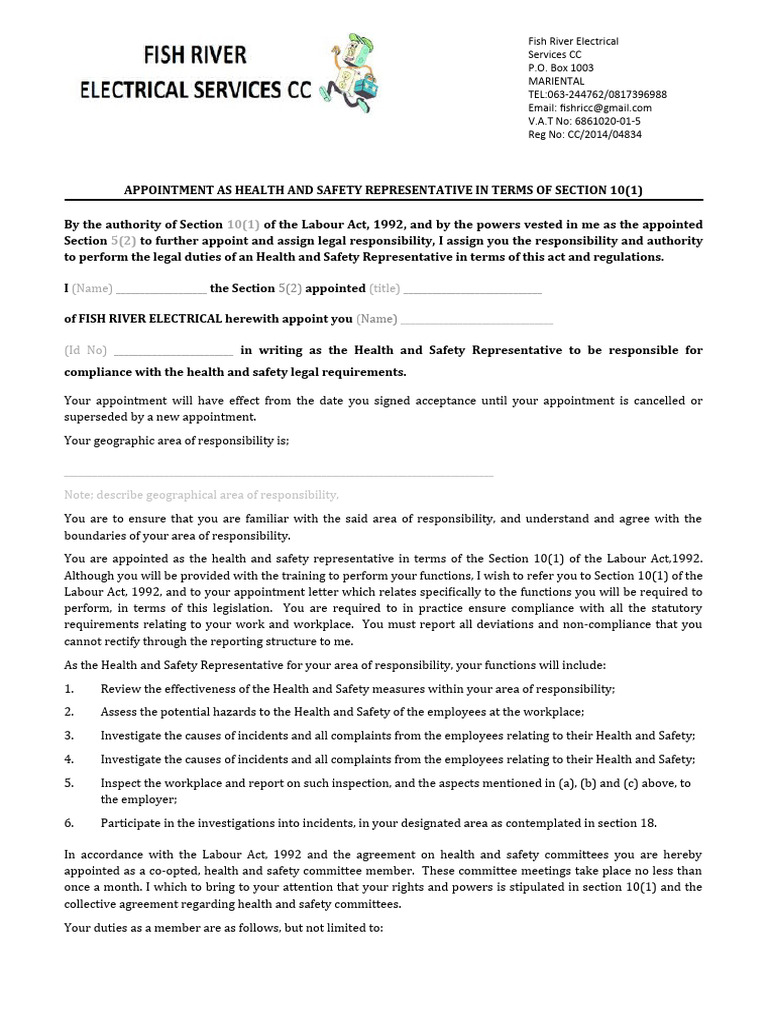 003 Safety Representative | PDF | Occupational Safety And Health | Safety
