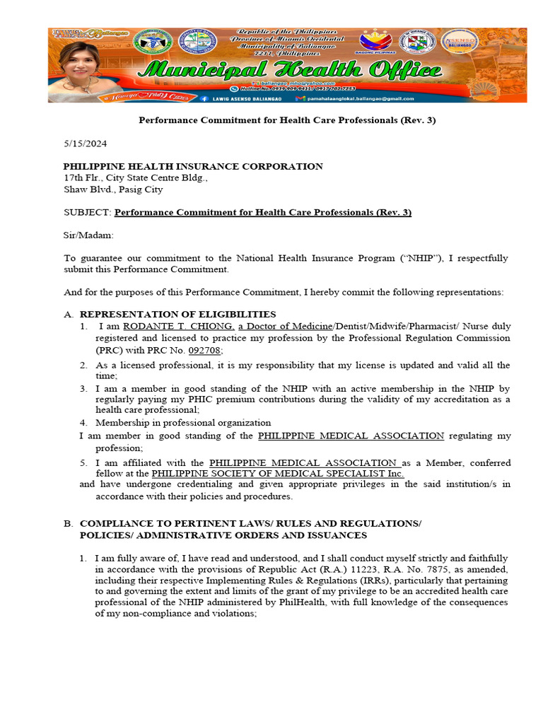 Health Care Professionals' Performance Commitment | PDF | Health ...