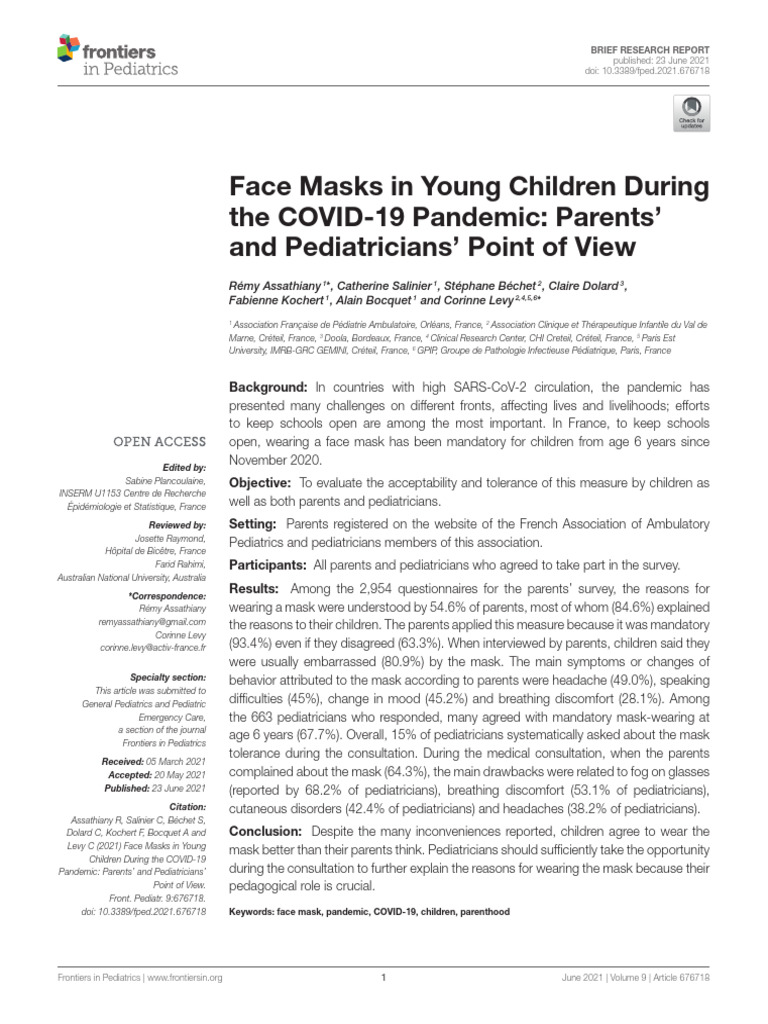 Face Masks in Young Children | PDF | Pediatrics | Medical Specialties