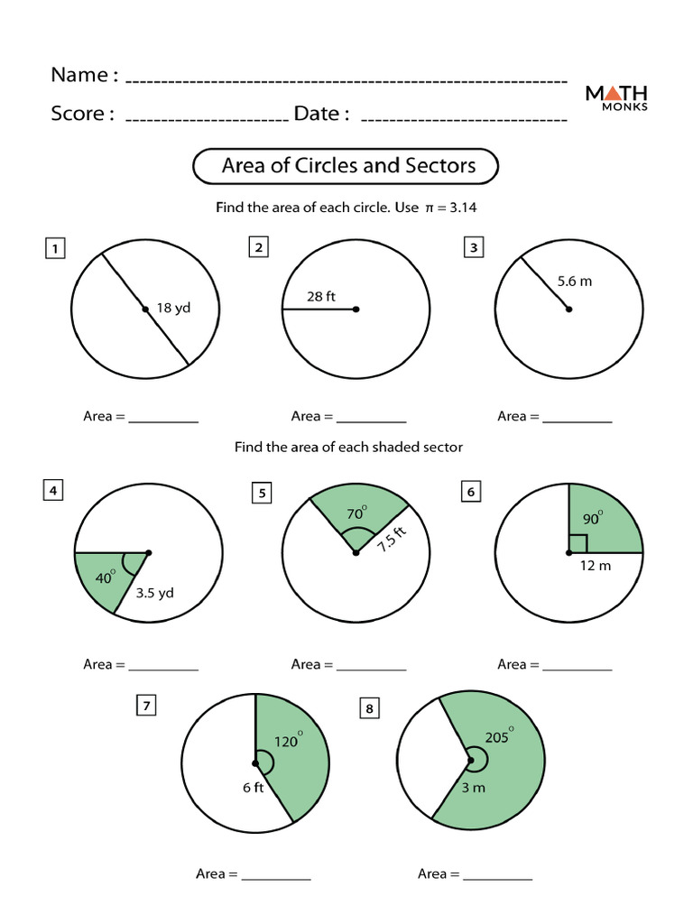 Area of Circles and Sectors Worksheet | PDF