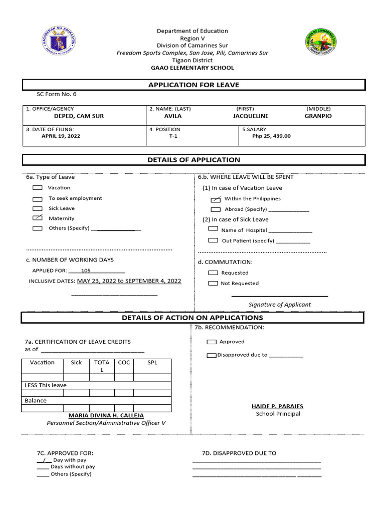 Form 6 LEAVE | PDF | Labor