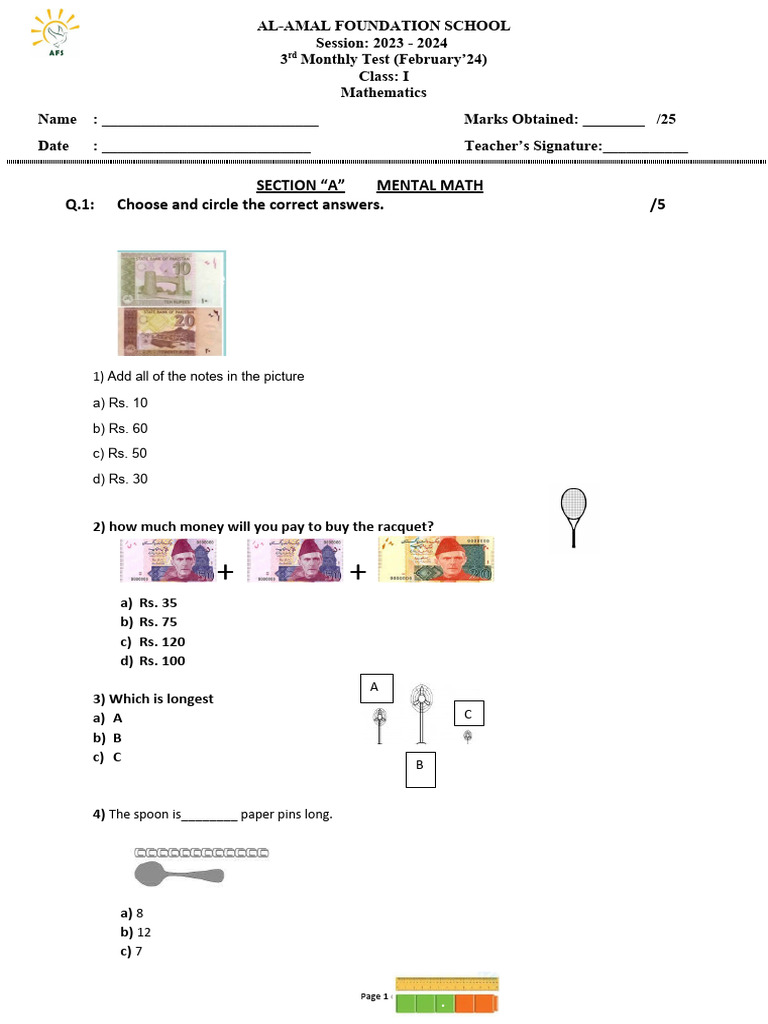 Math - CLASS 1 | PDF