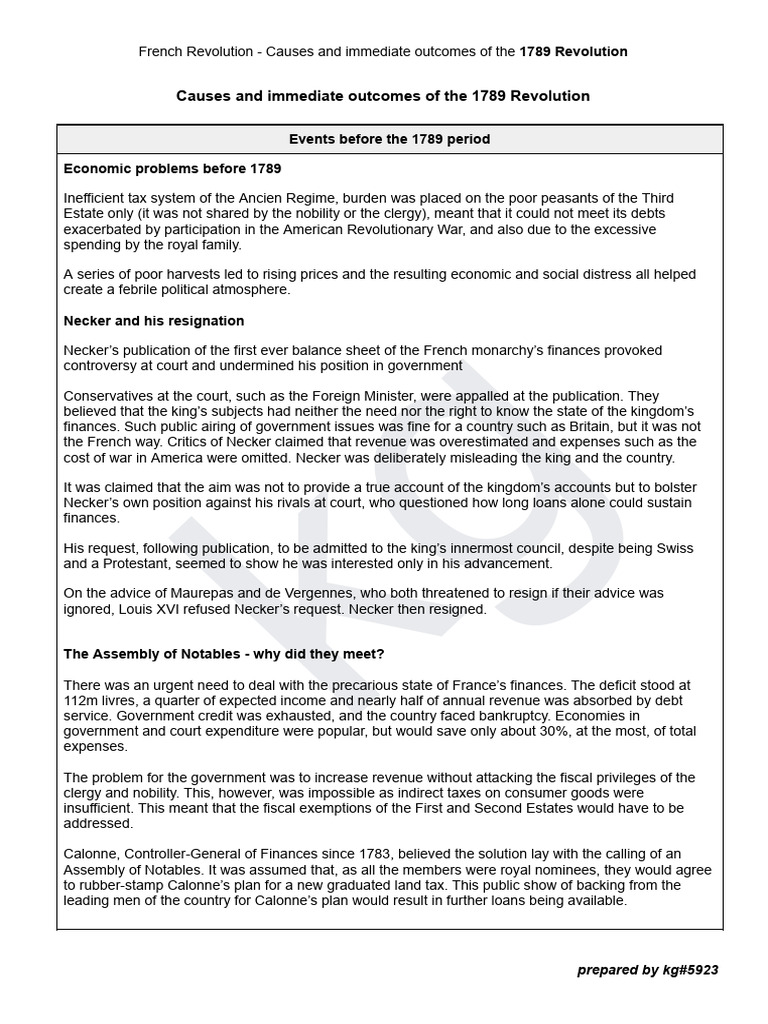 French Revolution Notes by KG | PDF | French Revolution | Reign Of Terror