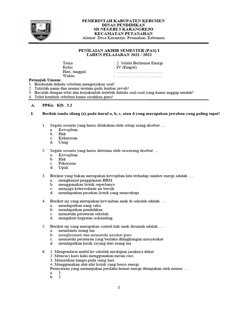 Soal Pas Tema 2 | PDF | Griya & Taman