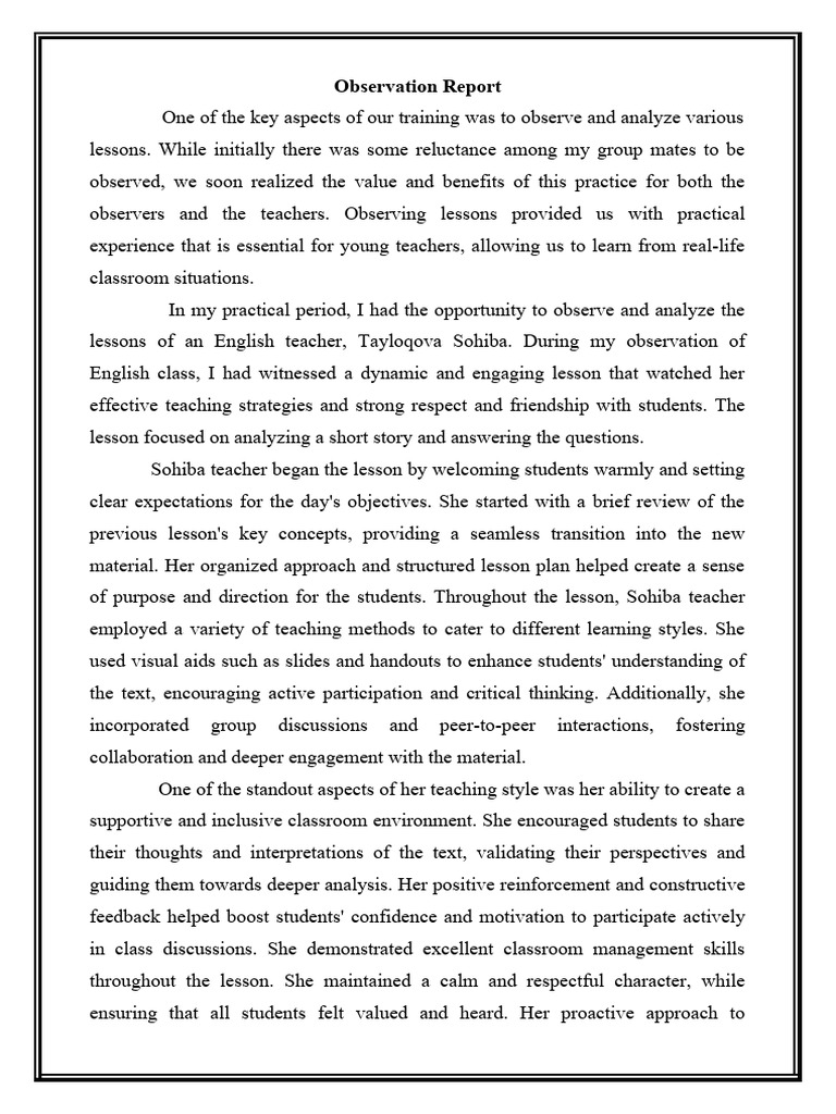 Observation Repor1 | Download Free PDF | Teachers | Critical Thinking