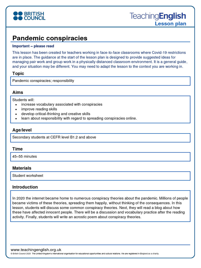 Conspiracy Theories Lesson Plan | PDF | Lesson Plan | Classroom