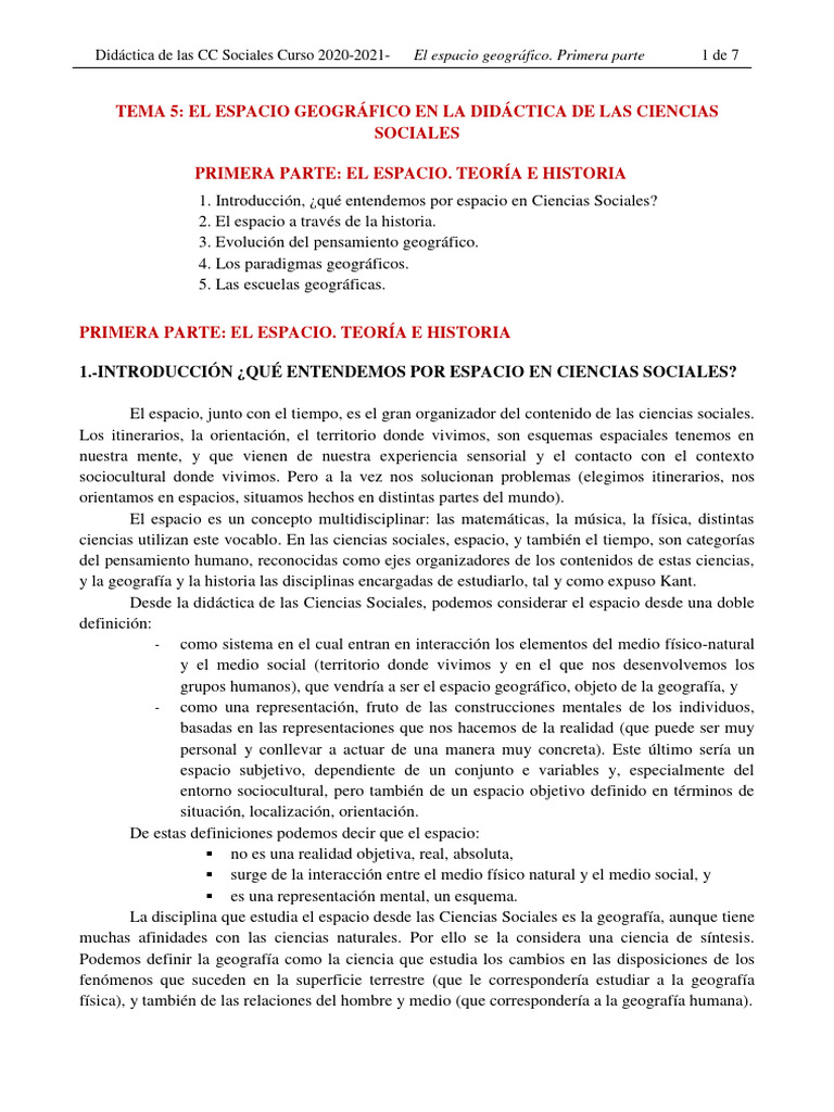 Tema 5_El espacio geográfico_ Teoría e Historia (1 de 2) | PDF | Geografía | Espacio