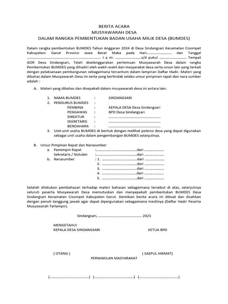 Berita Acara Bumdes | PDF