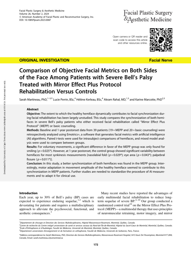 Martineau Et Al 2024 Comparison of Objective Facial Metrics On Both ...