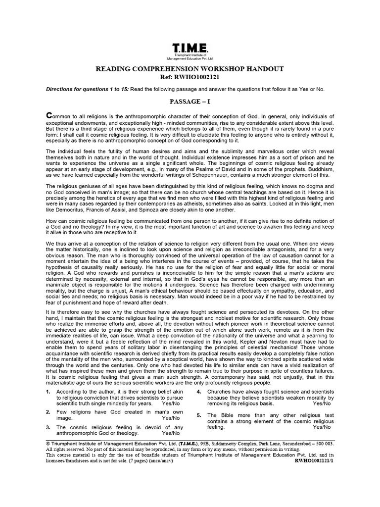 READING COMPREHENSION WORKSHOP HANDOUT | PDF | Inter Services ...