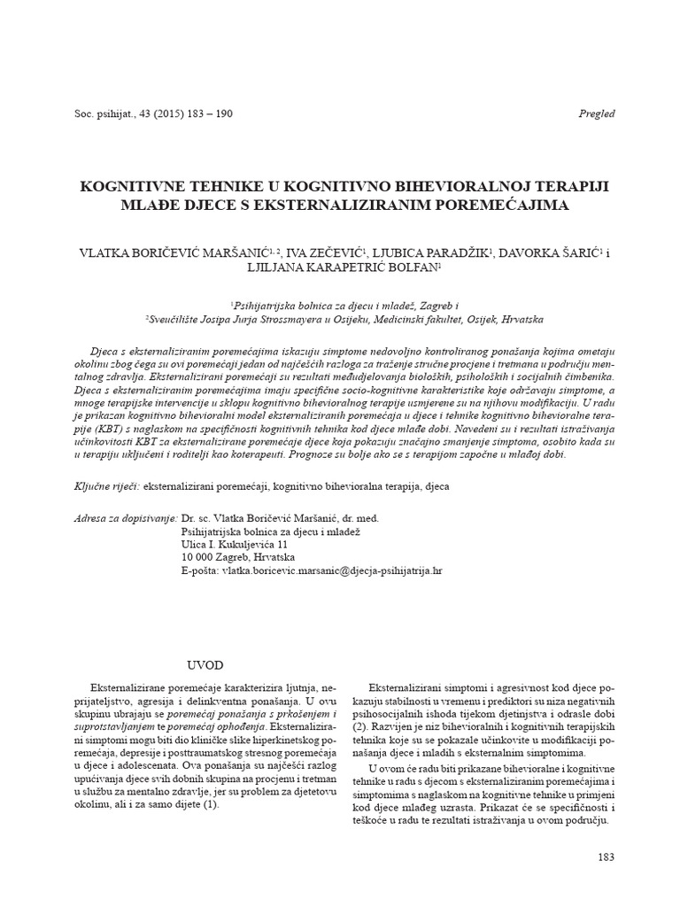 KBT U Terapiji Djece S Eksternaliziranim Poremećajima | PDF