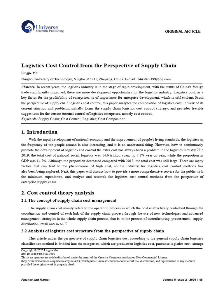 Logistics Cost Control From The Perspective of Sup | PDF | Logistics ...
