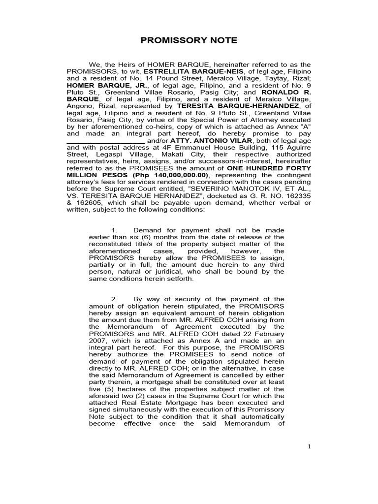 Promissory Note Sample | PDF | Common Law | Private Law