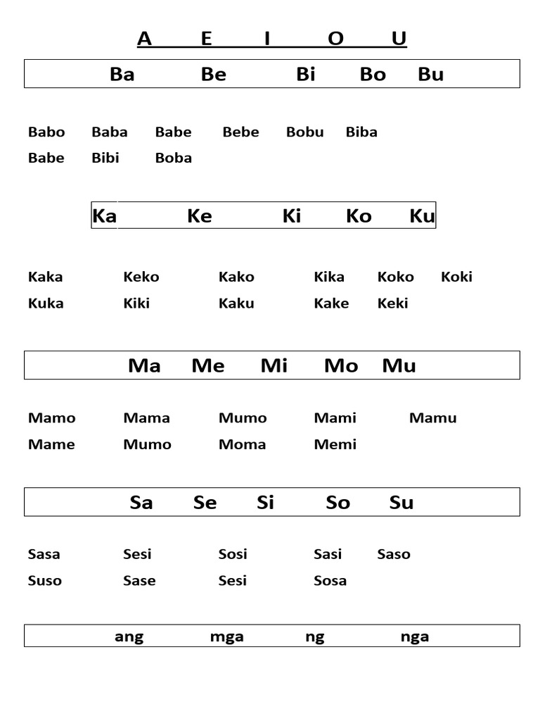 A E I O U Ba Be Bi Bo Bu: Babo Baba Babe Bebe Bobu Biba Babe Bibi Boba | PDF
