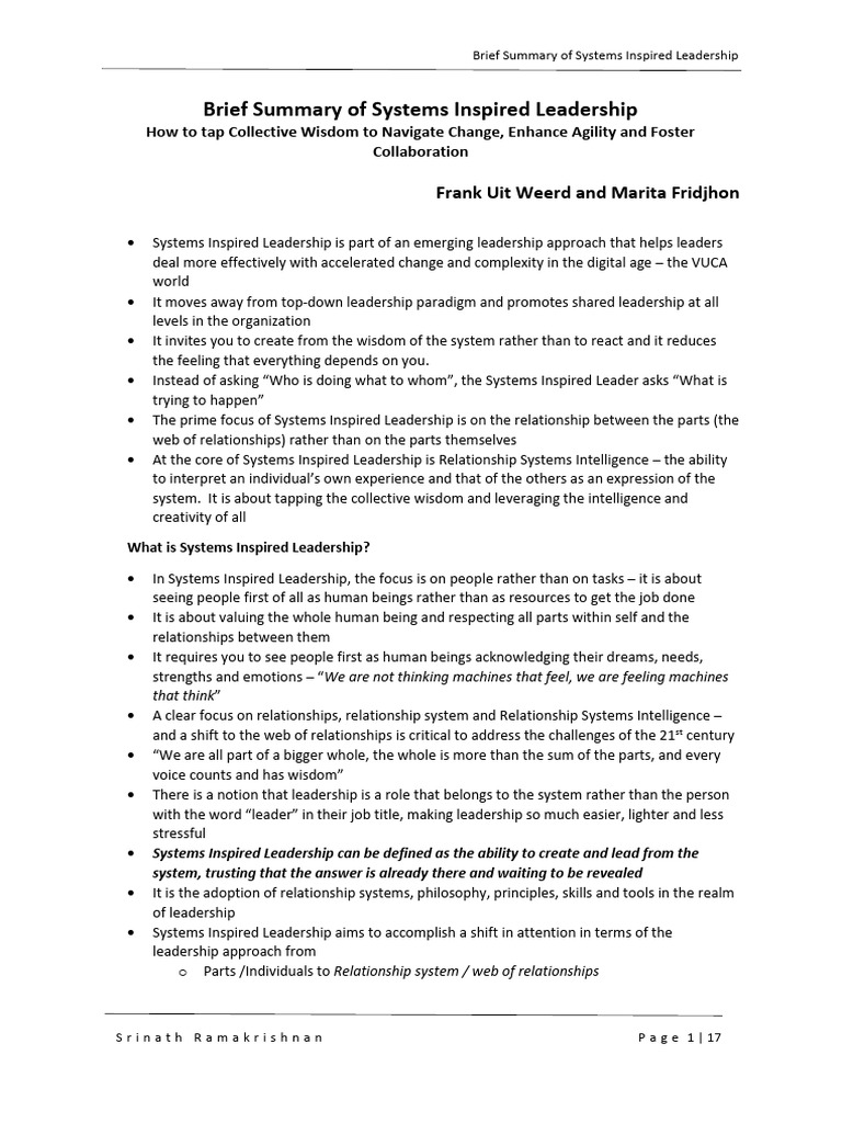 Systems Inspired Leadership Overview | PDF | Leadership | System