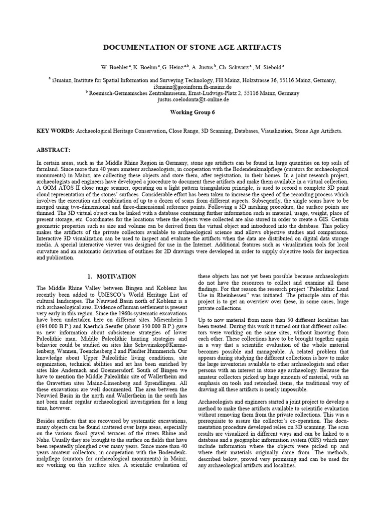 Boehler E.A. Documentation of Stone Age Artifacts | PDF | 3 D Computer Graphics | Image Scanner